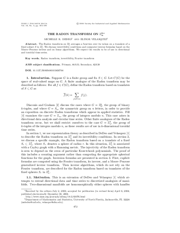 (PDF) THE RADON TRANSFORM ON Zkn