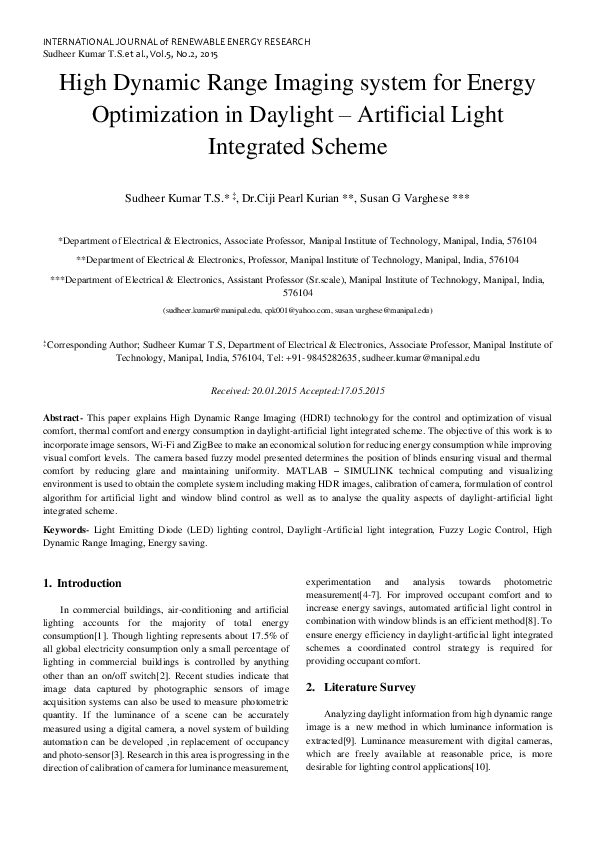 (PDF) High Dynamic Range Imaging system for Energy Optimization in ...