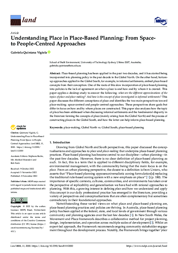 (PDF) Understanding Place in Place-Based Planning: From Space- to People-Centred Approaches