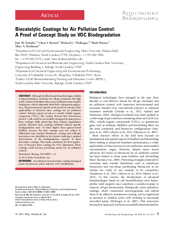 (PDF) Biocatalytic coatings for air pollution control: A proof of ...
