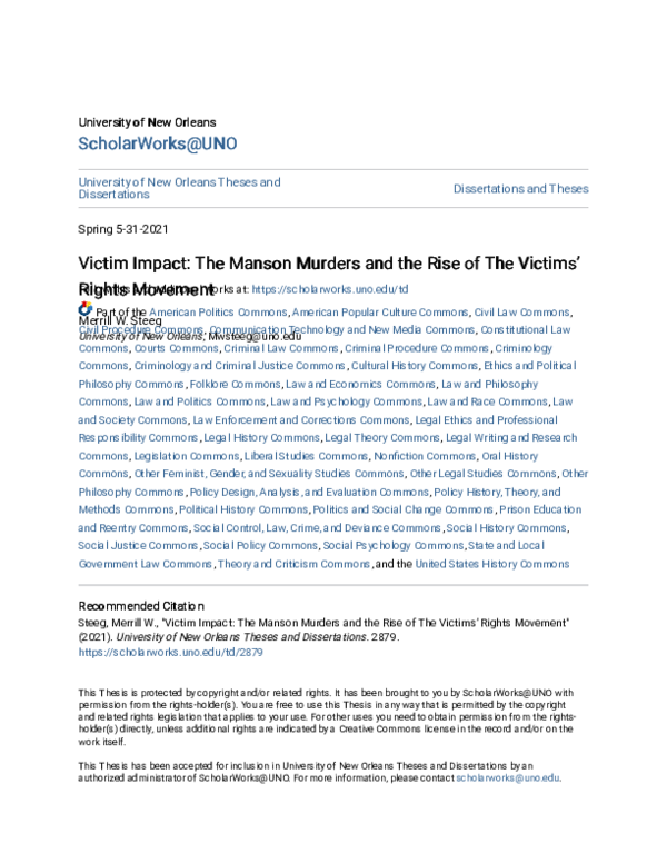 (PDF) Victim Impact: The Manson Murders and the Rise of The Victims ...