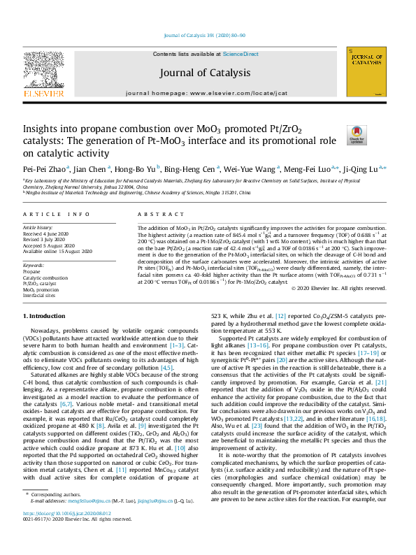 (PDF) Insights into propane combustion over MoO3 promoted Pt/ZrO2 ...