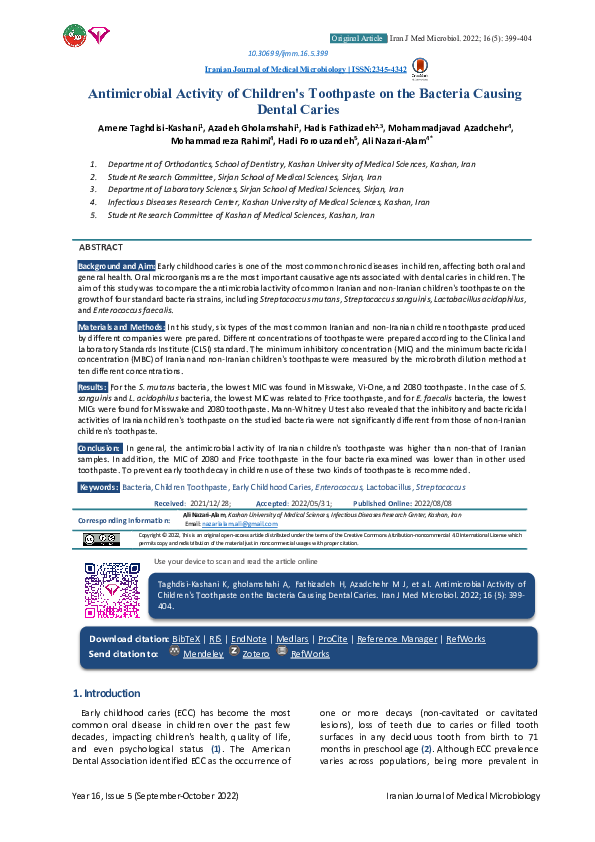 (PDF) Antimicrobial Activity of Children's Toothpaste on the Bacteria ...