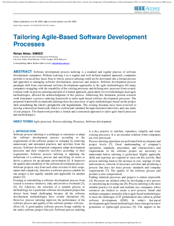 (PDF) Tailoring Agile-Based Software Development Processes
