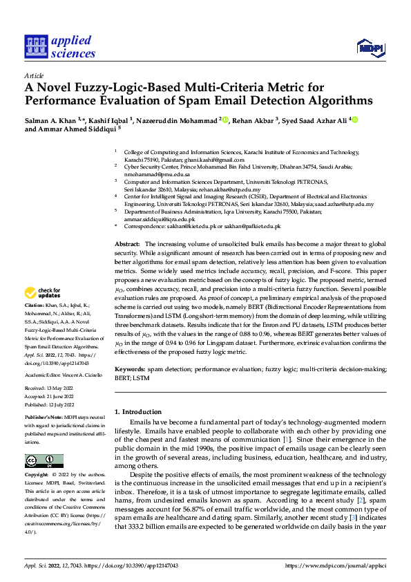 A Novel Fuzzy Logic Based Multi Criteria Metric For Performance Evaluation Of Spam Email