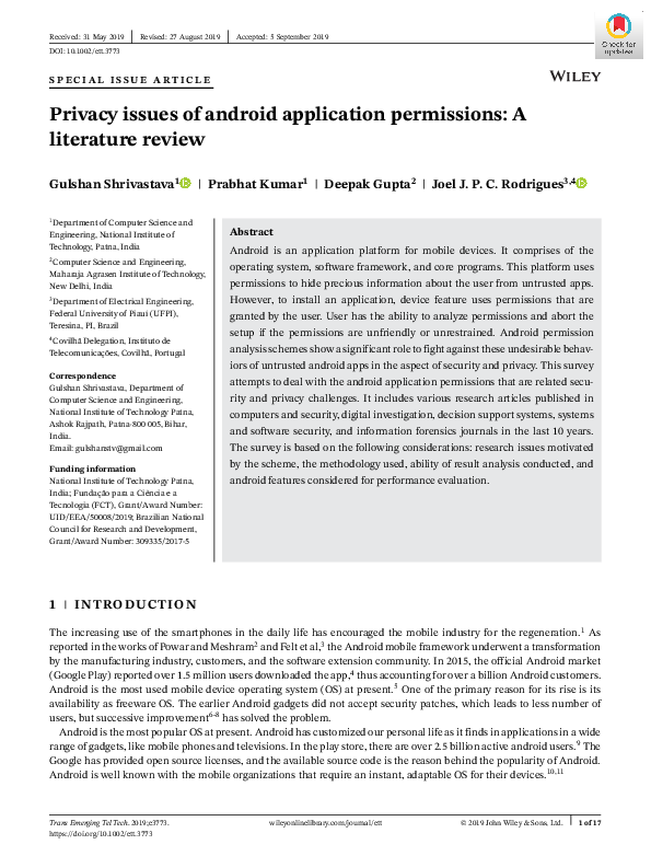 (PDF) Privacy issues of android application permissions: A literature ...