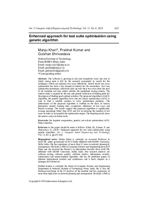 Pdf Enhanced Approach For Test Suite Optimisation Using Genetic Algorithm