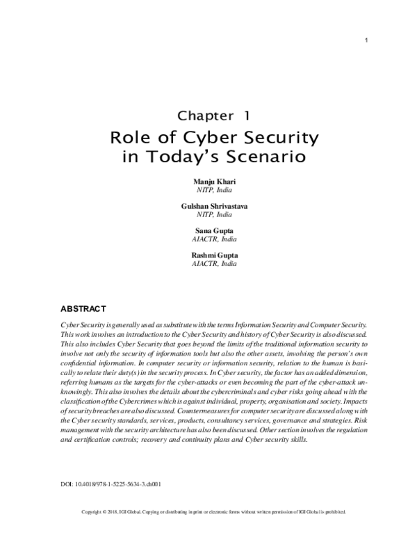 (PDF) Role of Cyber Security in Today's Scenario