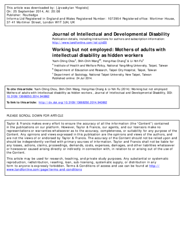 (PDF) Working but not employed: Mothers of adults with intellectual ...