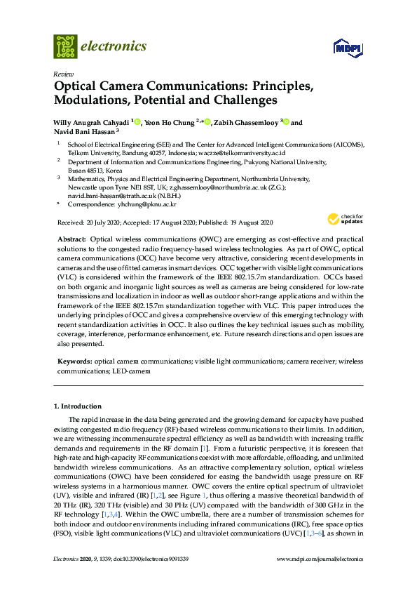 (PDF) Optical Camera Communications: Principles, Modulations, Potential ...