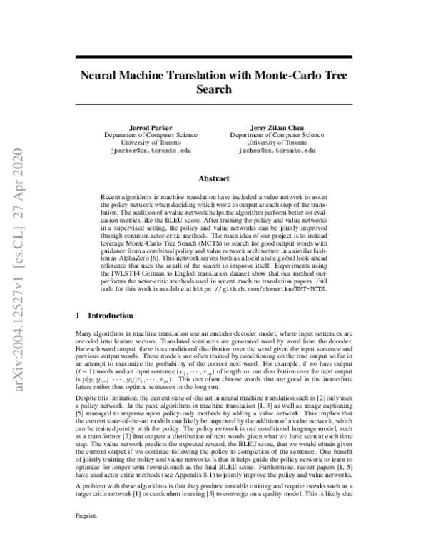 (PDF) Neural Machine Translation with Monte-Carlo Tree Search