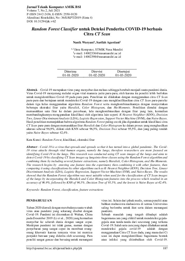 (PDF) Random Forest Classifier untuk Deteksi Penderita COVID-19 ...
