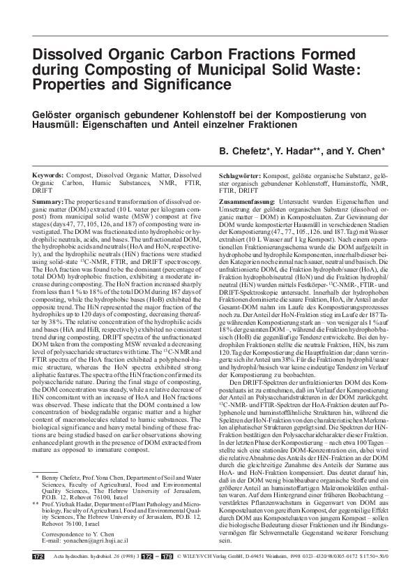 (PDF) Dissolved Organic Carbon Fractions Formed during Composting of Municipal Solid Waste ...