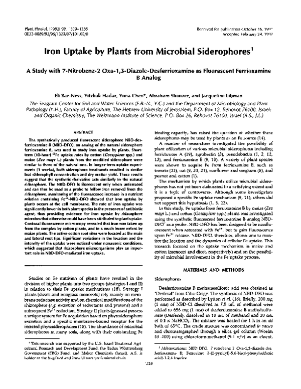 (PDF) Iron Uptake by Plants from Microbial Siderophores