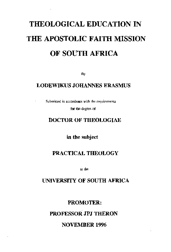 (PDF) Theological education in the Apostolic Faith Mission of South Africa