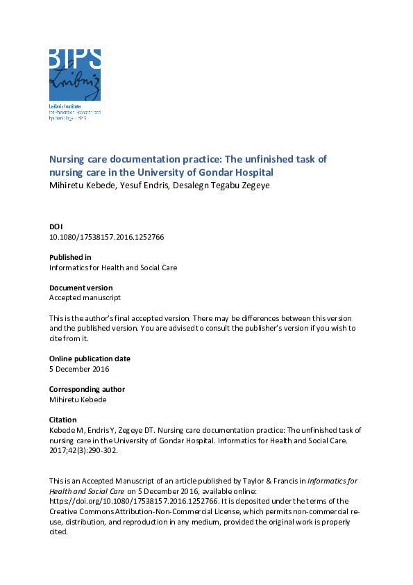 (PDF) Nursing care documentation practice: The unfinished task of ...