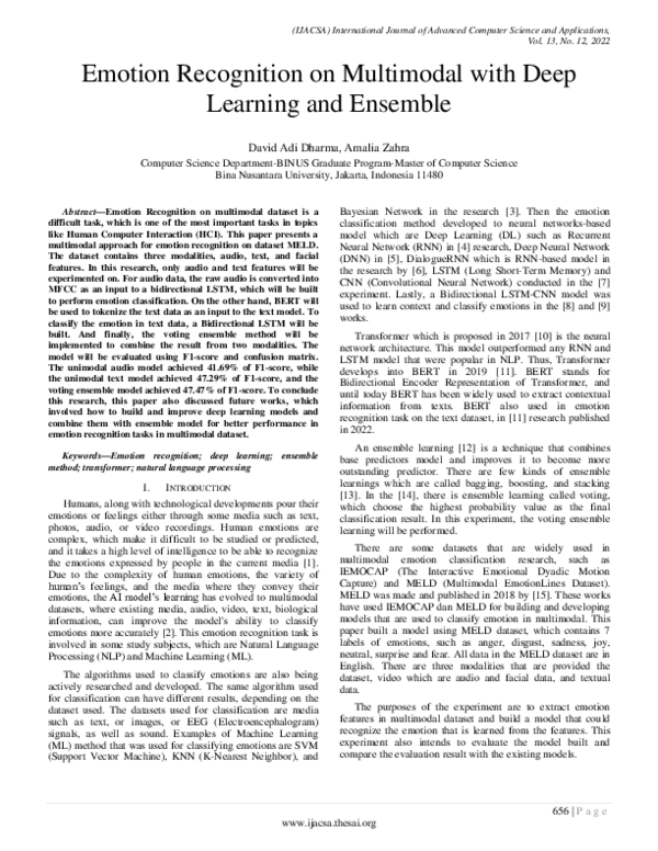 (PDF) Emotion Recognition on Multimodal with Deep Learning and Ensemble