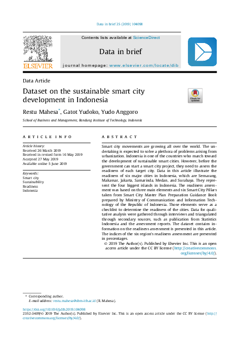 (PDF) Dataset on The Sustainable Smart City Development in Indonesia