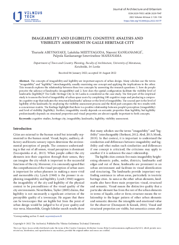 (PDF) Imageability and Legibility: Cognitive Analysis and Visibility ...