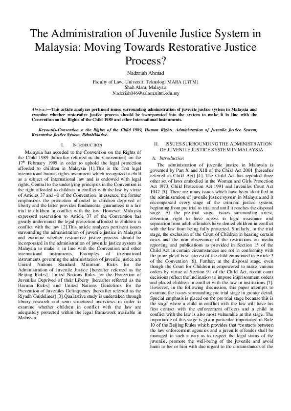 (PDF) Administration of Juvenile Justice System