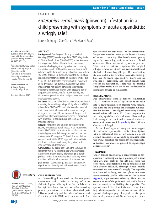 (PDF) Enterobius vermicularis (pinworm) infestation in a child ...