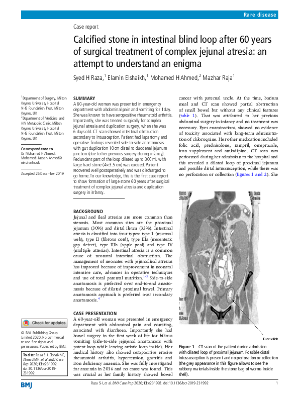 (PDF) Calcified stone in intestinal blind loop after 60 years of ...