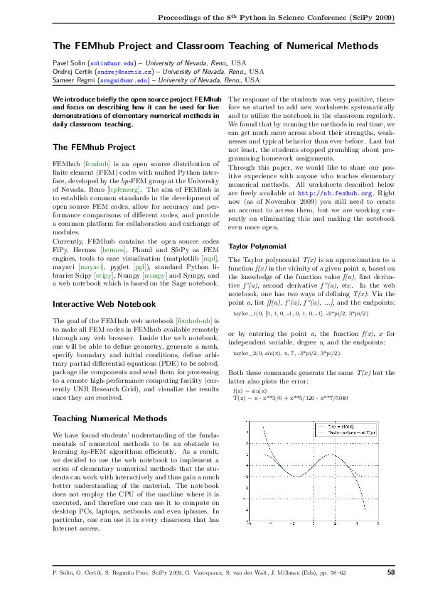 (PDF) The FEMhub Project and Classroom Teaching of Numerical Methods | Pavel Solin - Academia.edu