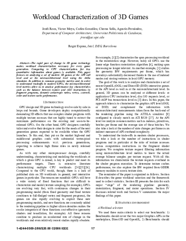 (PDF) Workload Characterization of 3D Games