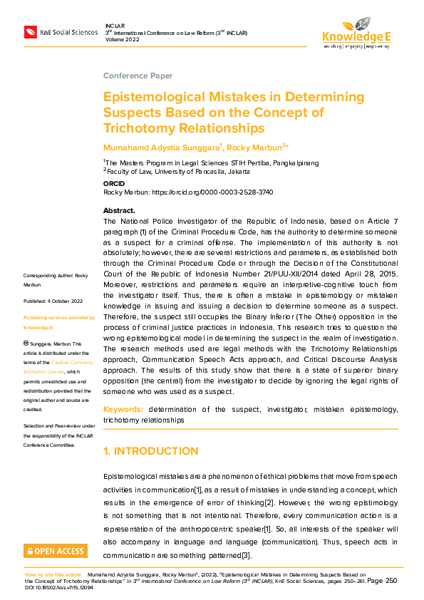 (PDF) Epistemological Mistakes in Determining Suspects Based on the ...