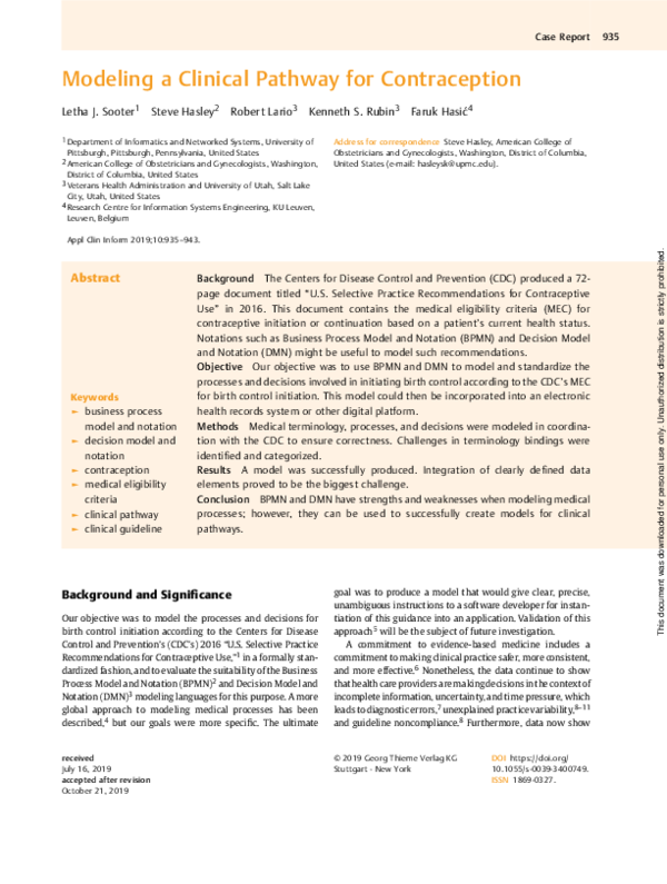 (PDF) Modeling a Clinical Pathway for Contraception