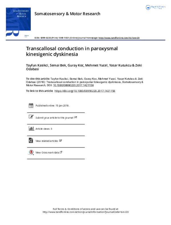 (PDF) Transcallosal conduction in paroxysmal kinesigenic dyskinesia