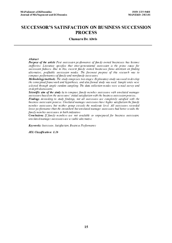 (PDF) Successor’s Satisfaction on Business Succession Process