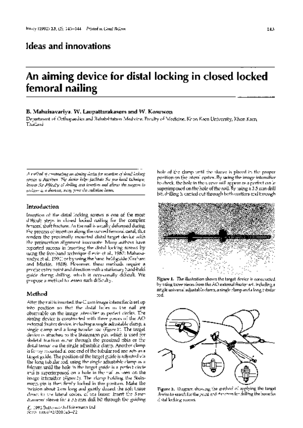 (PDF) An aiming device for distal locking in closed locked femoral nailing