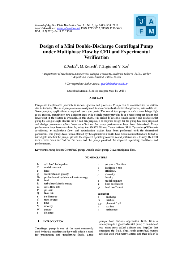 (PDF) Design of a Mini Double-Discharge Centrifugal Pump under Multiphase Flow by CFD and ...