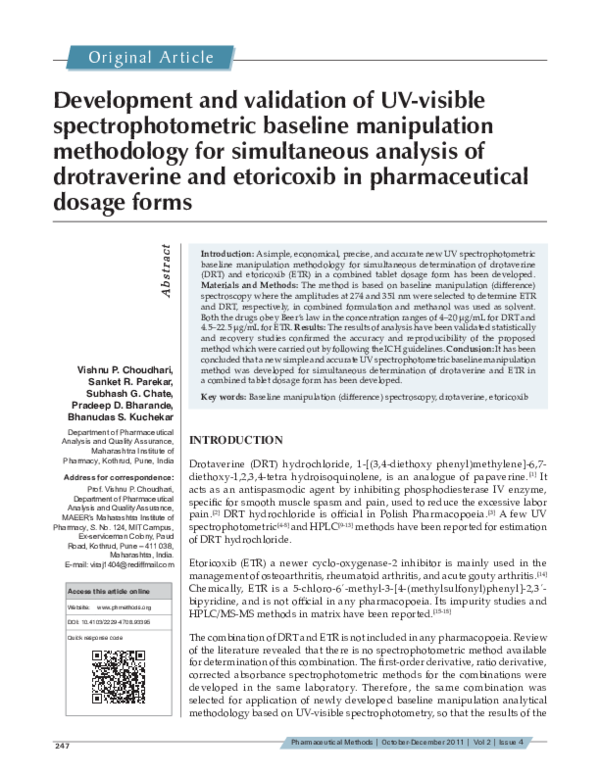 (PDF) Development and validation of UV-visible spectrophotometric baseline manipulation ...
