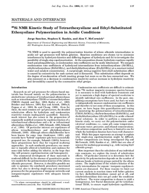 (PDF) 29Si NMR Kinetic Study of Tetraethoxysilane and Ethyl-Substituted ...