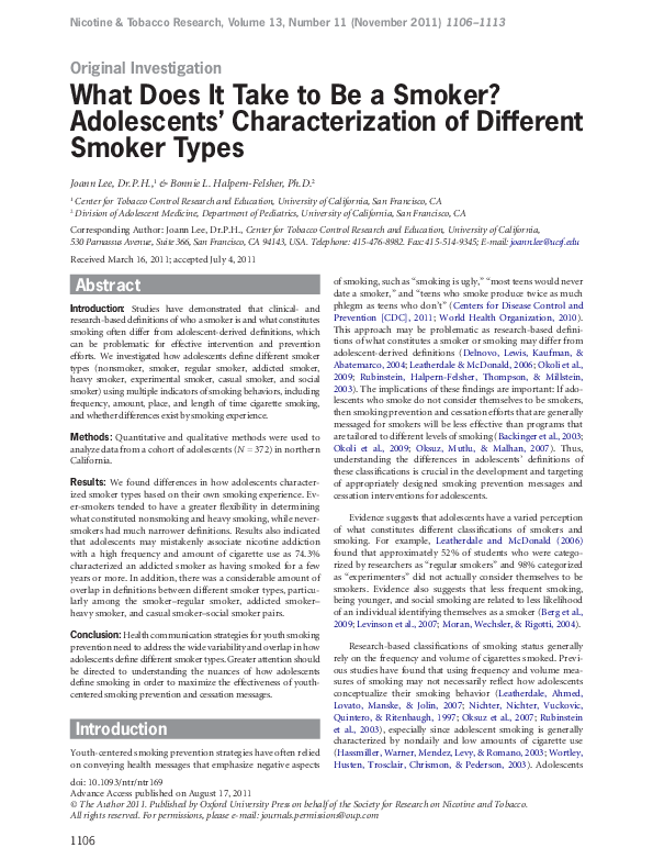 (PDF) What Does It Take to Be a Smoker? Adolescents' Characterization ...