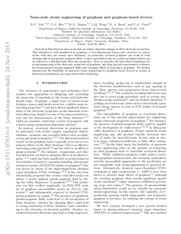 (PDF) Nanoscale strain engineering of graphene and graphene-based devices