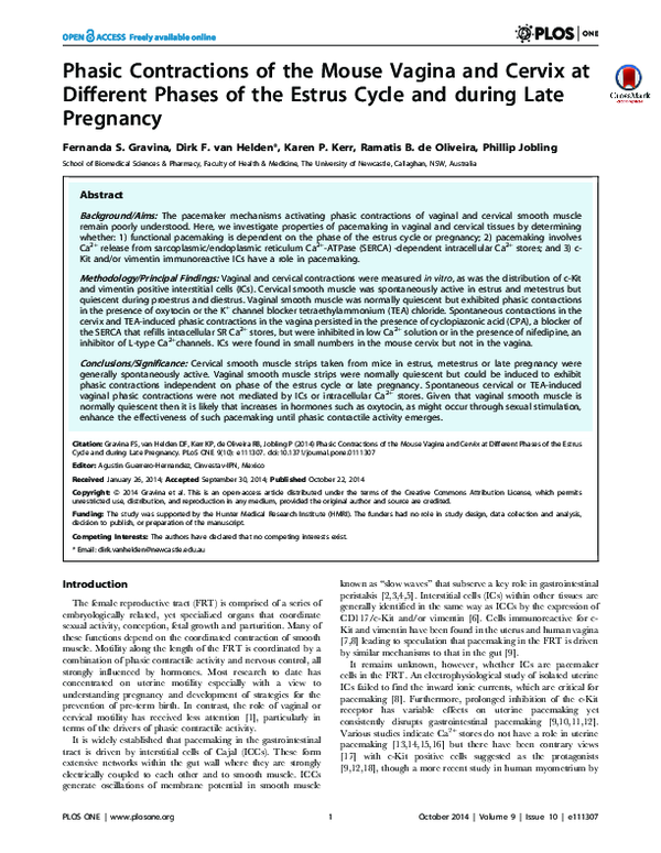(PDF) Phasic Contractions of the Mouse Vagina and Cervix at Different ...