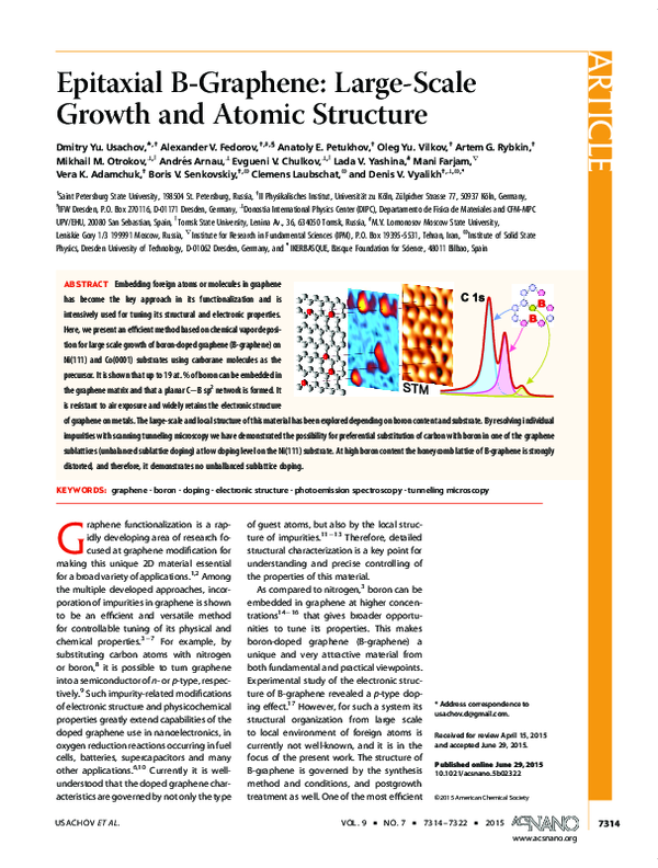 (PDF) Epitaxial B-Graphene: Large-Scale Growth and Atomic Structure