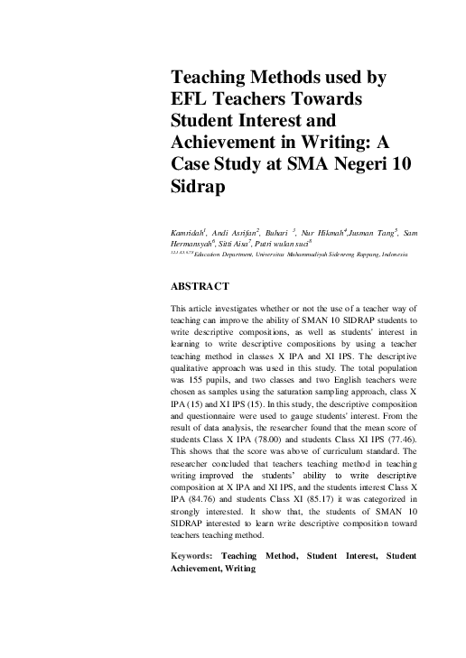 (PDF) Teaching Methods used by EFL Teachers Towards Student Interest ...