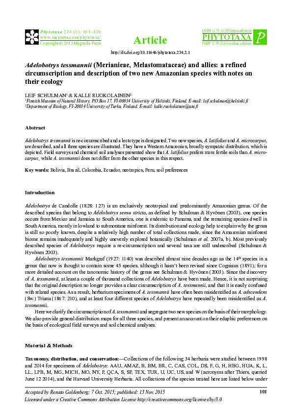 (PDF) Adelobotrys tessmannii (Merianieae, Melastomataceae) and allies ...