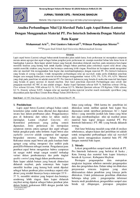 (PDF) Analisa Perbandingan Nilai Uji Marshall Pada Lapis Aspal Beton ...