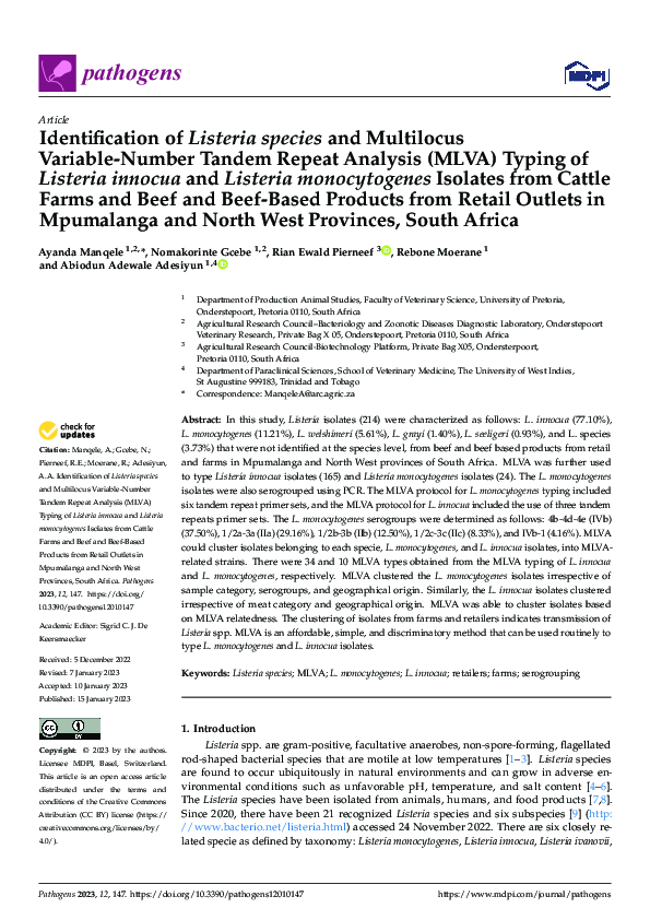 (PDF) Identification of Listeria species and Multilocus Variable-Number Tandem Repeat Analysis ...