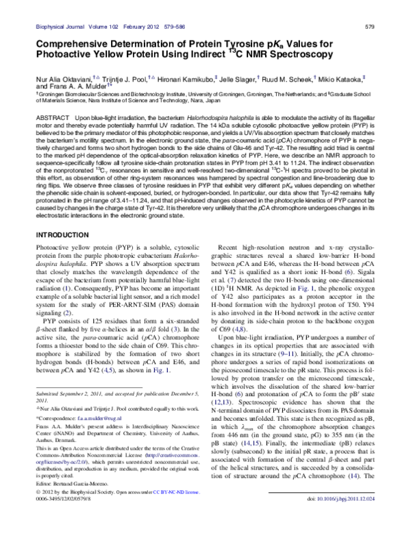 (PDF) Comprehensive Determination of Protein Tyrosine pKa Values for Photoactive Yellow Protein ...