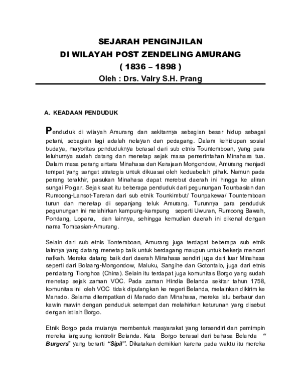 (DOC) SEJARAH AWAL PENGINJILAN DI POST ZENDELING AMURANG-MINAHASA