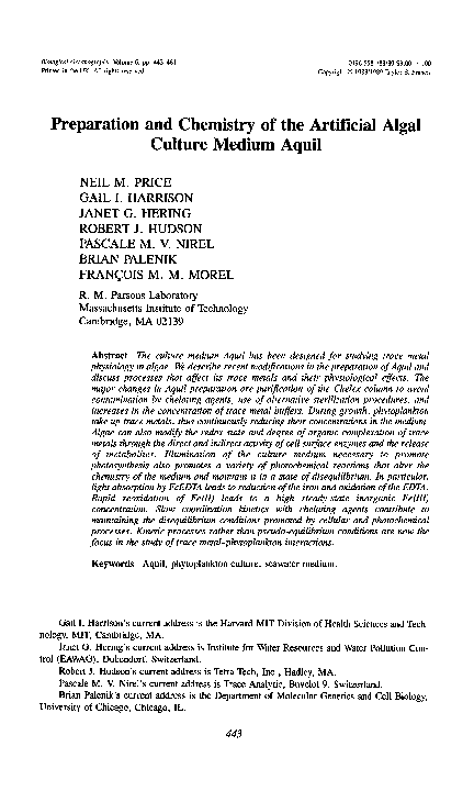 (PDF) Preparation and Chemistry of the Artificial Algal Culture Medium ...