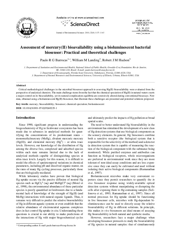 (PDF) Assessment of mercury(II) bioavailability using a bioluminescent ...