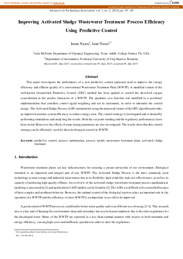 (PDF) Improving Activated Sludge Wastewater Treatment Process ... (PDF) Improving Activated Sludge Wastewater Treatment Process ...