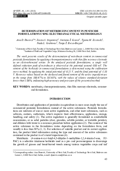 (PDF) Determination of metribuzin content in pesticide formulations ...